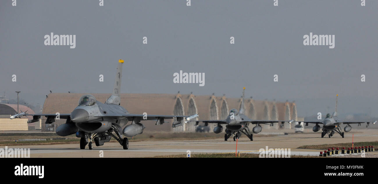 U.S. Air Force F-16 Fighting Falcons from the 80th Fighter Squadron ...