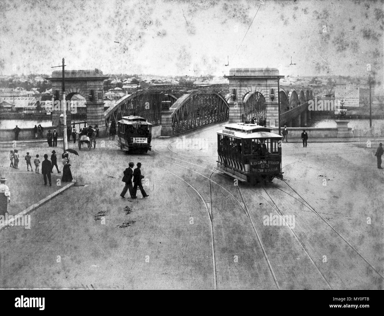 Trams at North Quay, Brisbane, 1898. A Standard Combination tram and ...