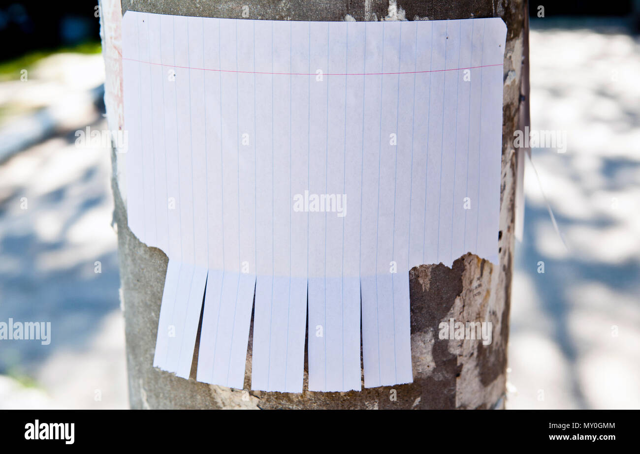 Blank white paper with tear off tabs Stock Photo - Alamy