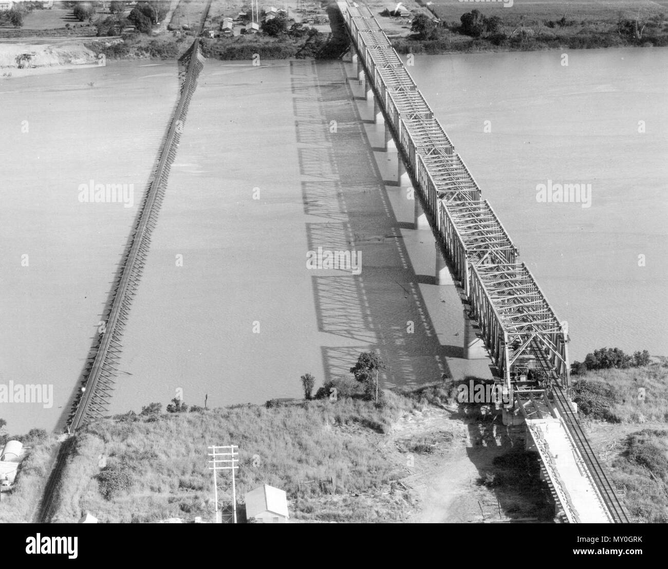 Aerial view Burdekin Bridge under construction, c 1955. The Burdekin ...