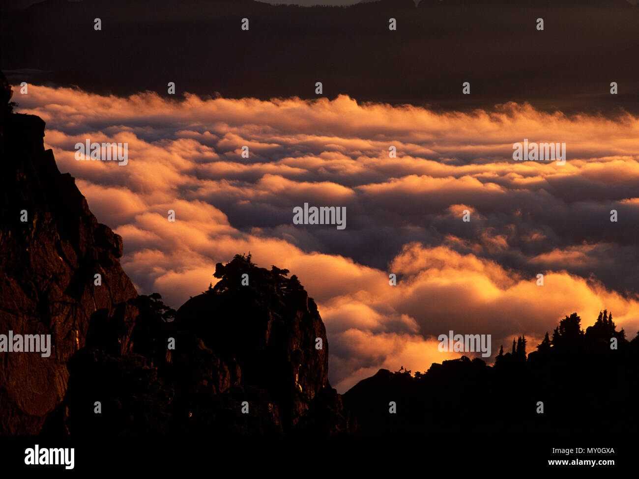 View with clouds from Mt Pilchuck, Mt Pilchuck State Park, Washington ...