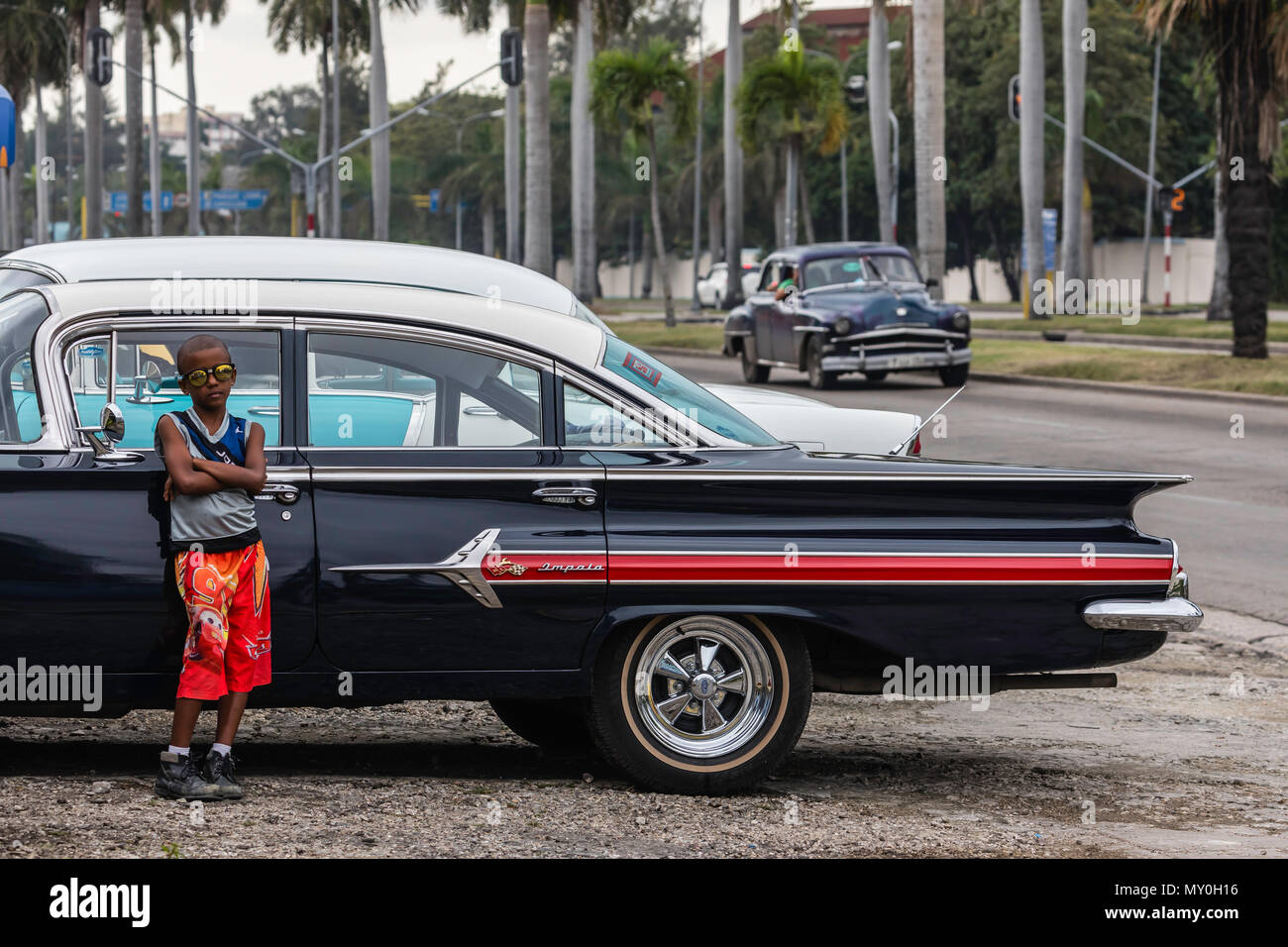 Classic American car being used as a taxi, locally known as almendrones ...