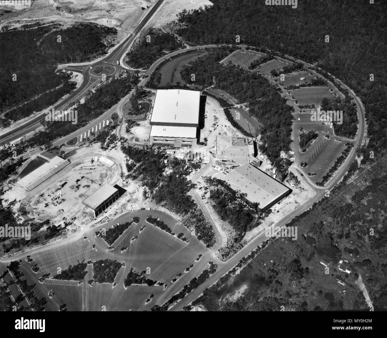 Aerial view of Sports Centre for the XII Commonwealth Games,. The Queen ...