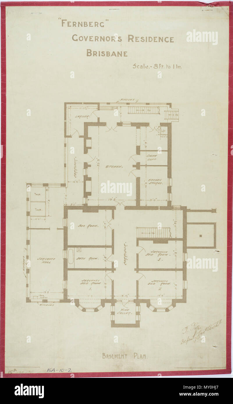 Fernberg, Governor's Residence, Brisbane, Basement Plan, c 1884. Johann ...