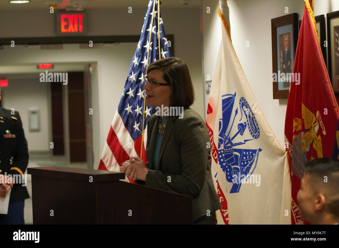 Stephanie Miller addresses assembled guests and VIPs during the grand ...