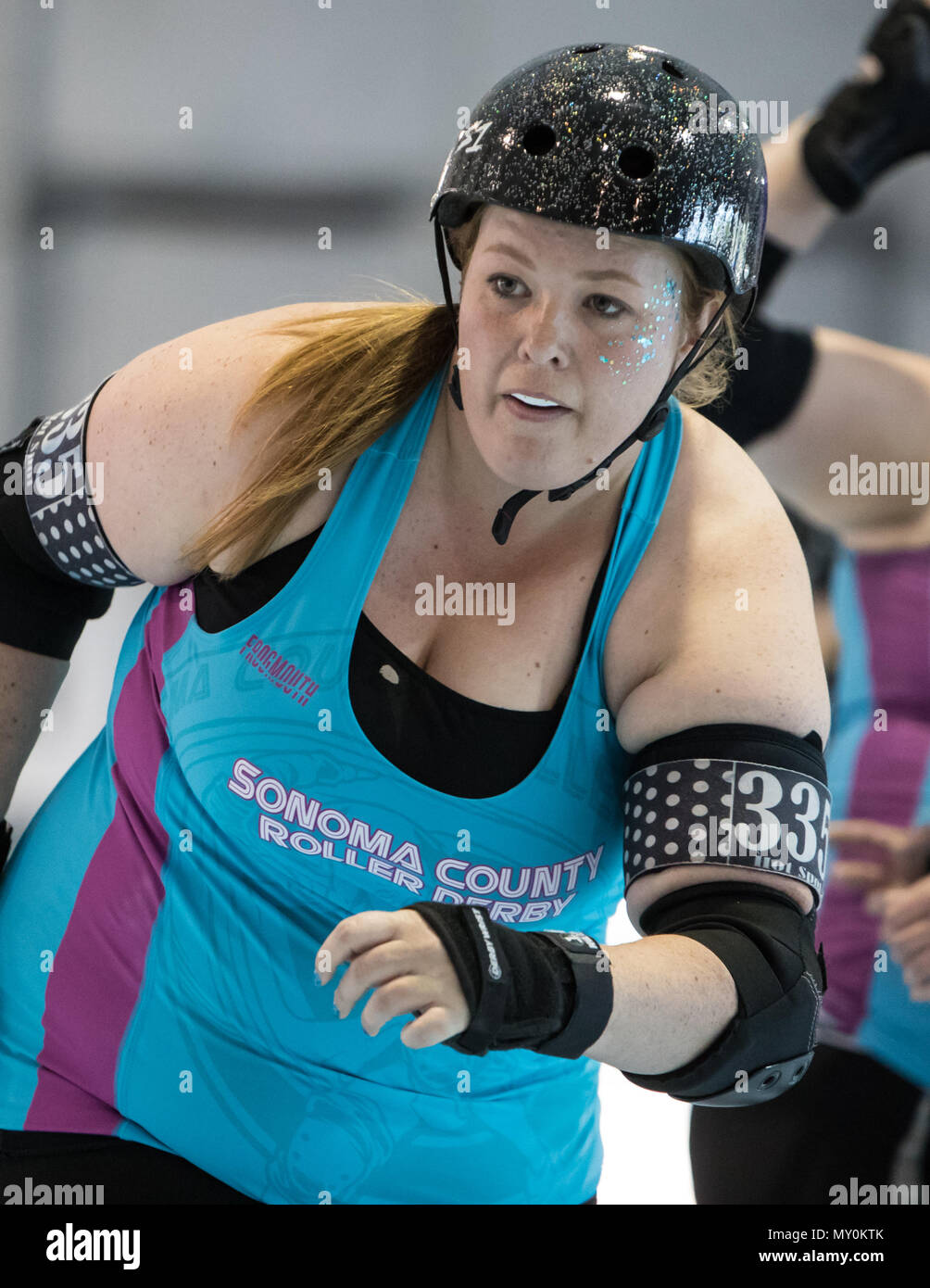 Roller derby action with Sonoma vs. Shasta in Redding, California Stock ...