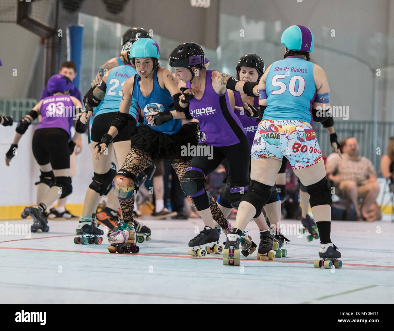 Roller derby action with Sonoma vs. Shasta in Redding, California Stock ...