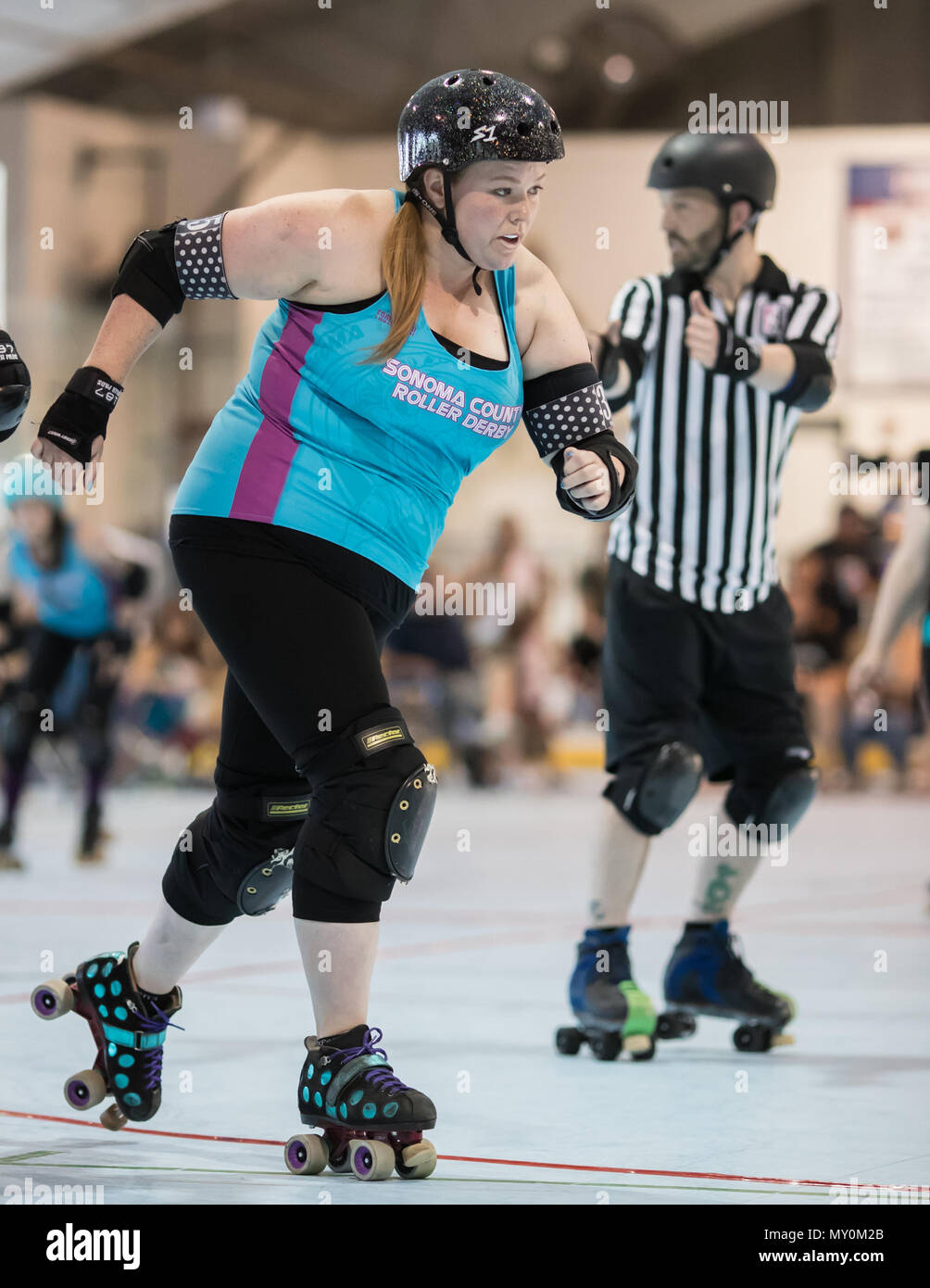 Roller derby action with Sonoma vs. Shasta in Redding, California Stock ...