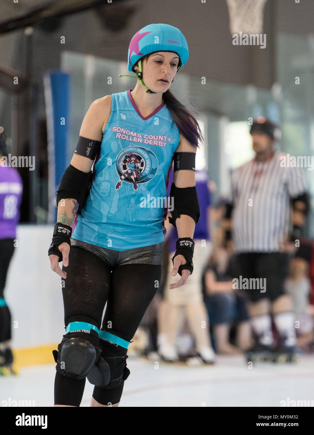 Roller derby action with Sonoma vs. Shasta in Redding, California Stock ...