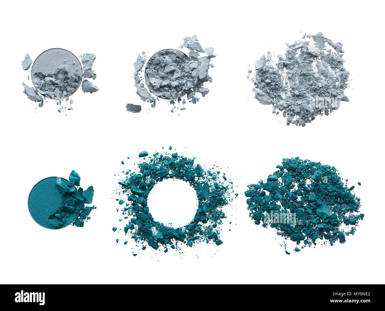 Set of broken eye shadow on white background Stock Photo - Alamy