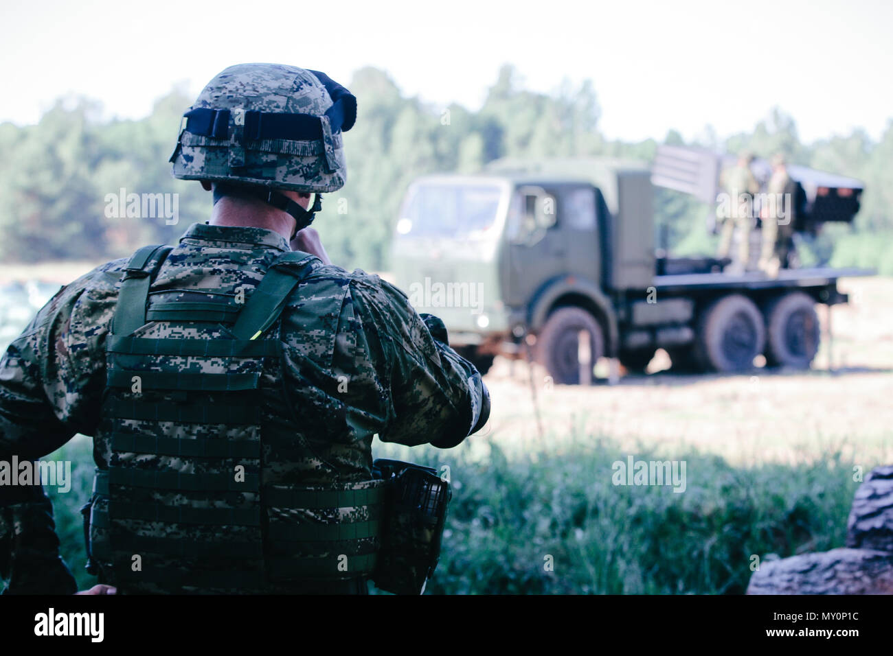 Croatian army Soldier with Artillery Rocket “Storm” Battery, supervises ...