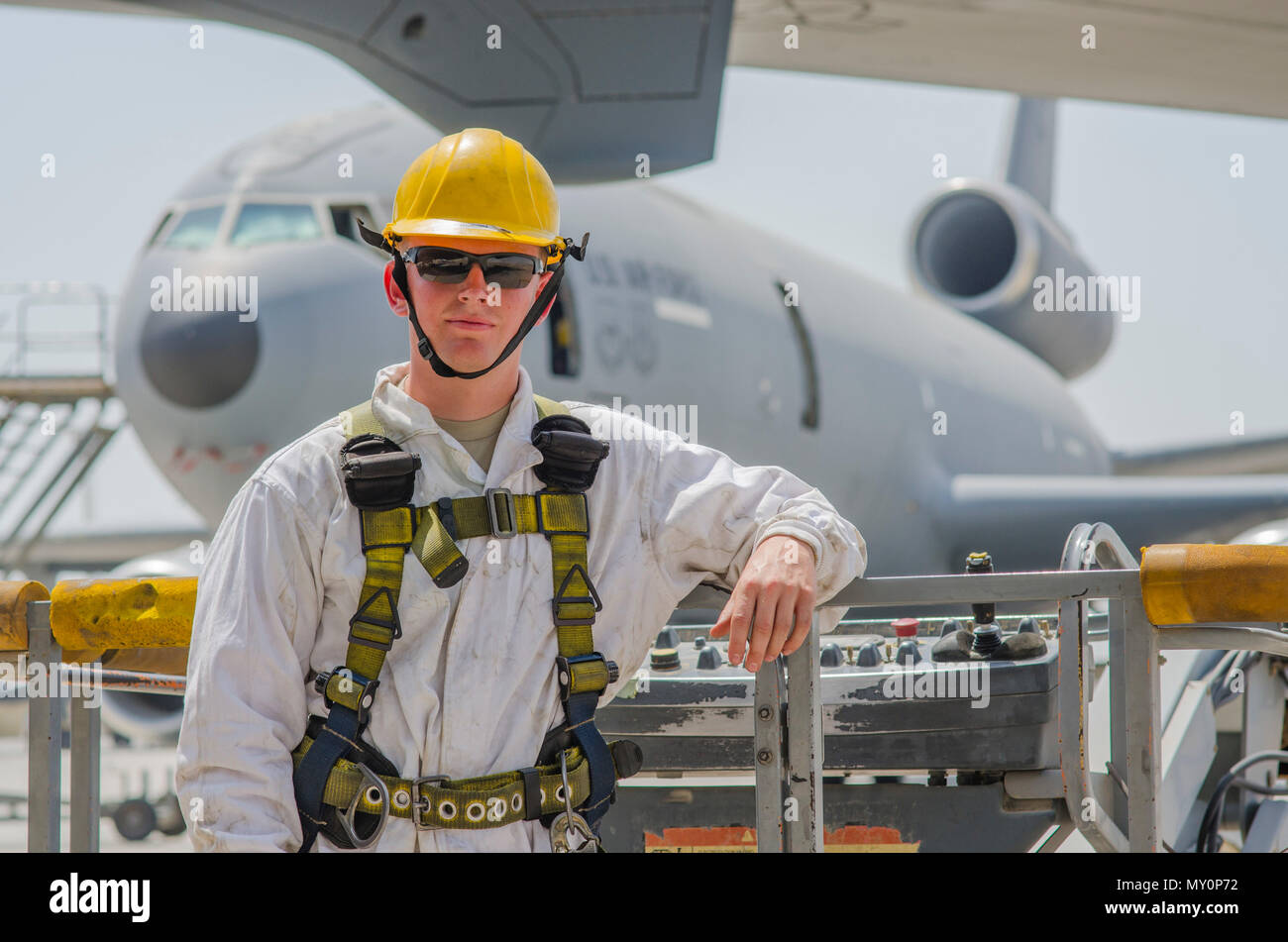 Airman 1st Class Ryan Hobbs, 380th KC-10 crew chief, after an intake ...
