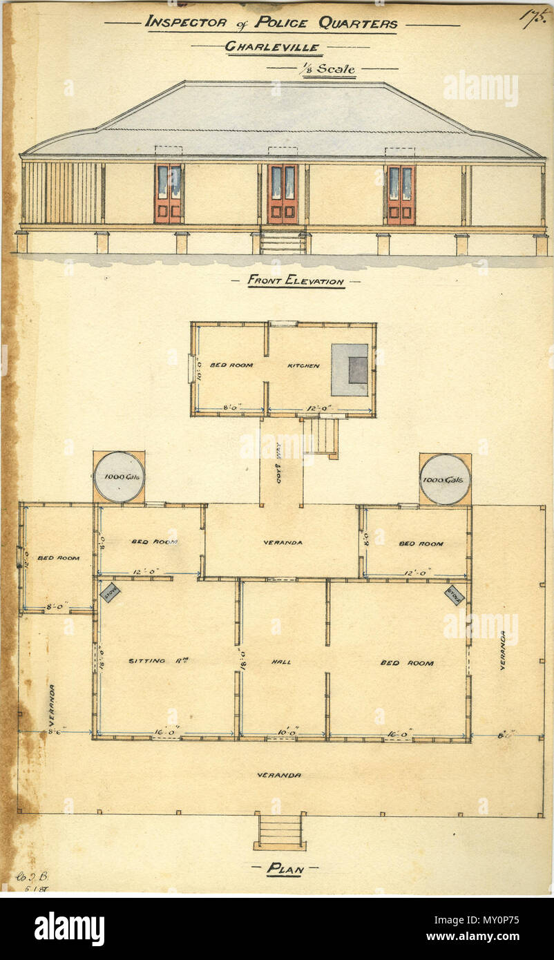 Architectural drawing of the Inspector of Police Quarters, Charleville ...