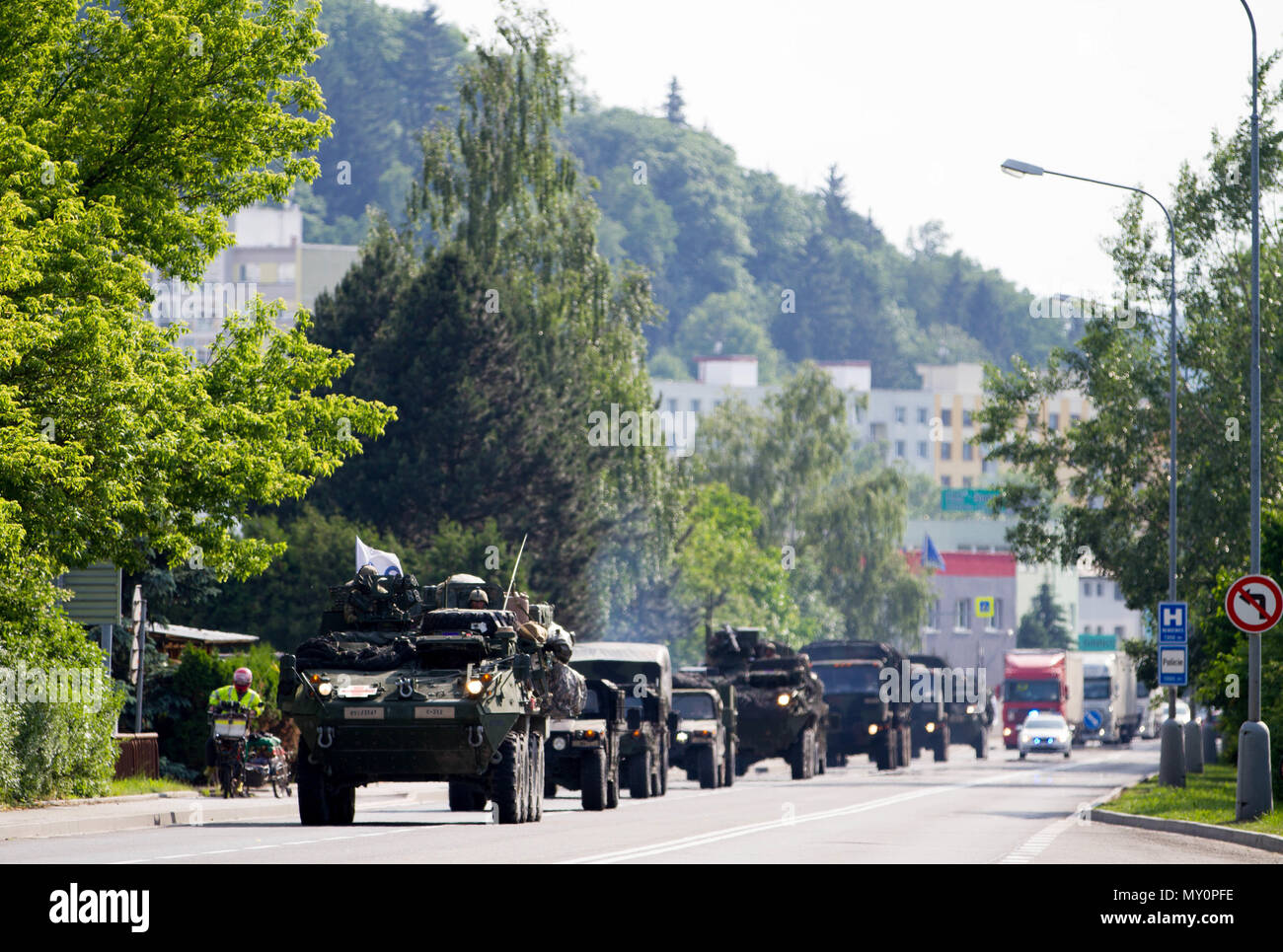 Locals of Nachod, Czechia, watch Soldiers of 2nd Cavalry Regiment (2CR ...