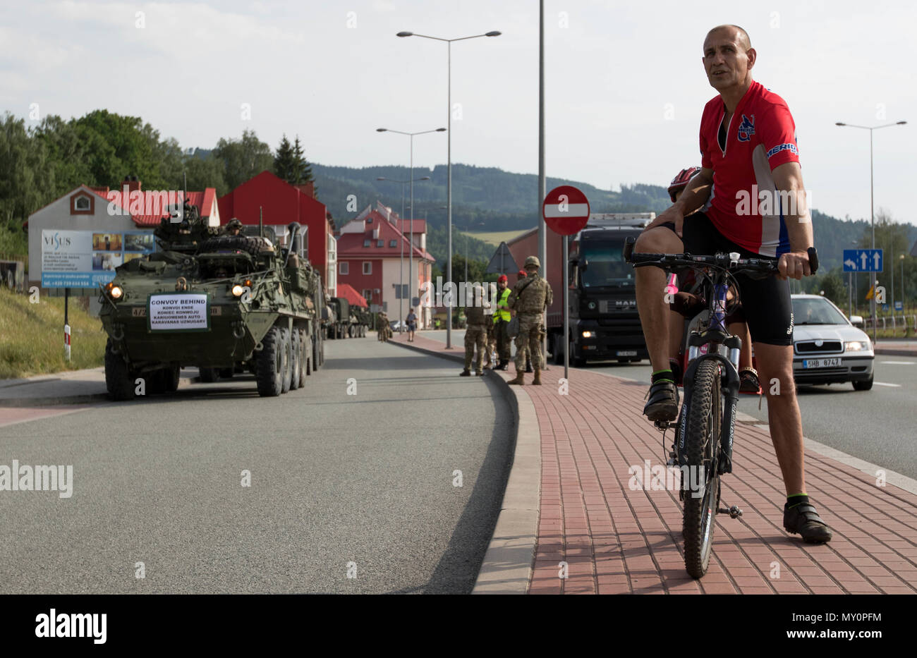 Locals of Nachod, Czechia, watch Soldiers of 2nd Cavalry Regiment (2CR ...