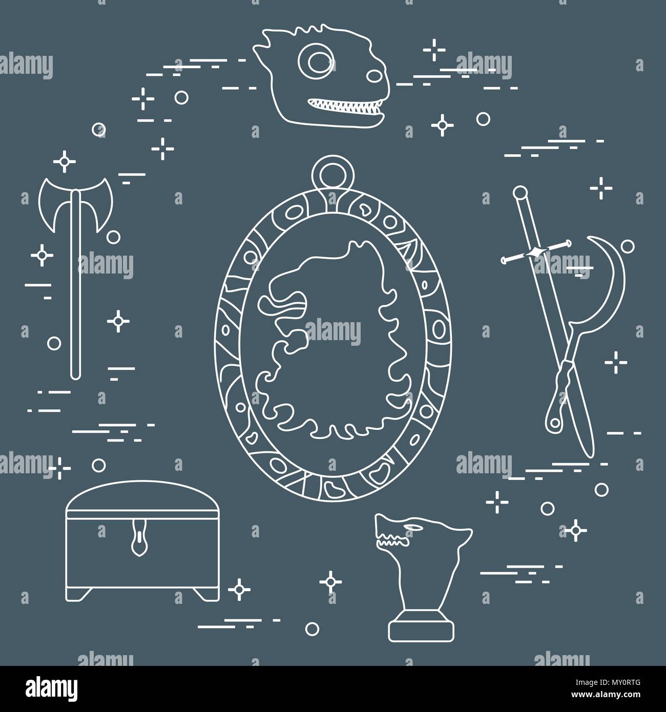 Symbols of the popular fantasy television series. Art and cinema theme ...