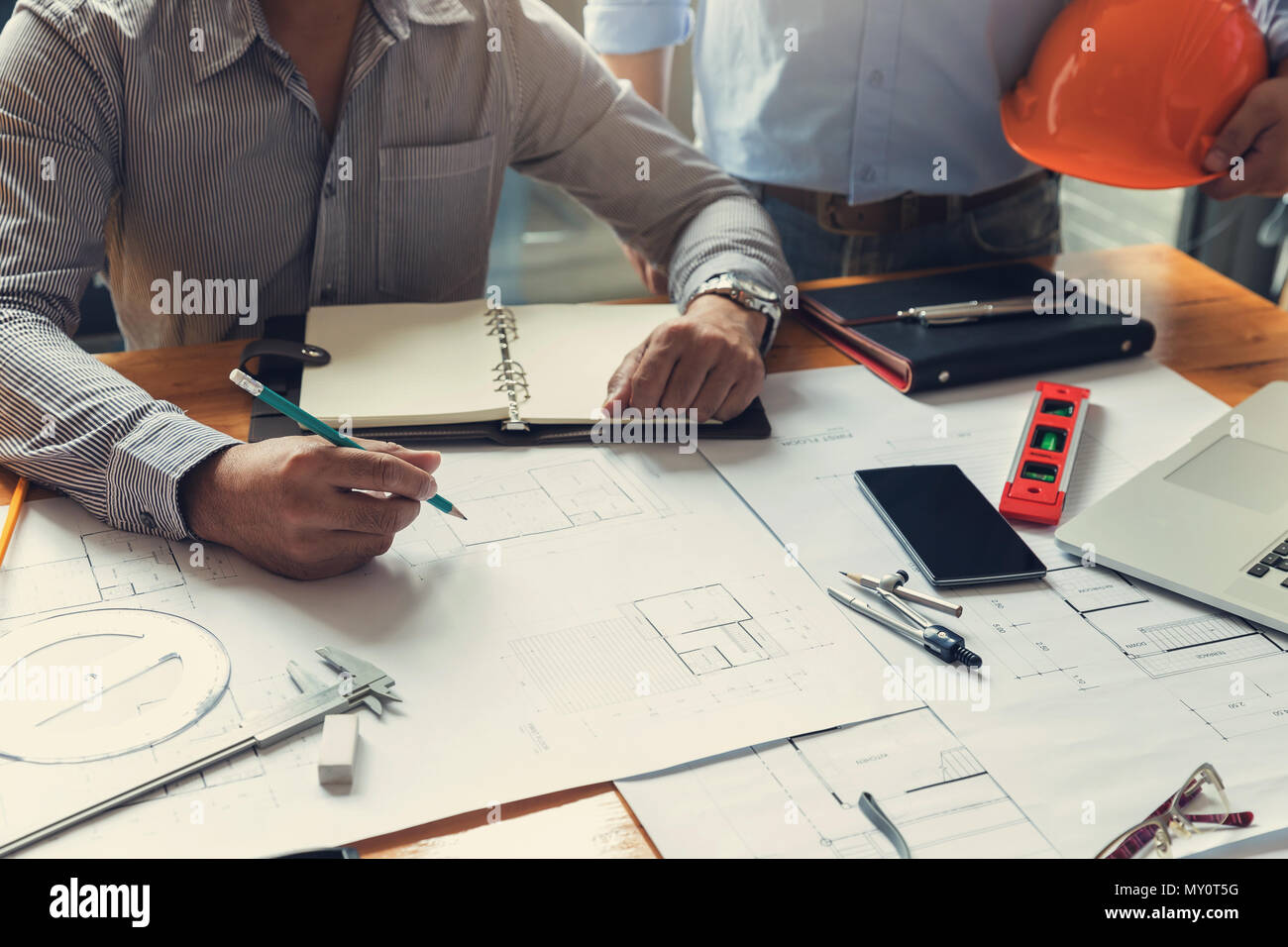 Engineer and Architect concept, Engineer Architects office team working ...