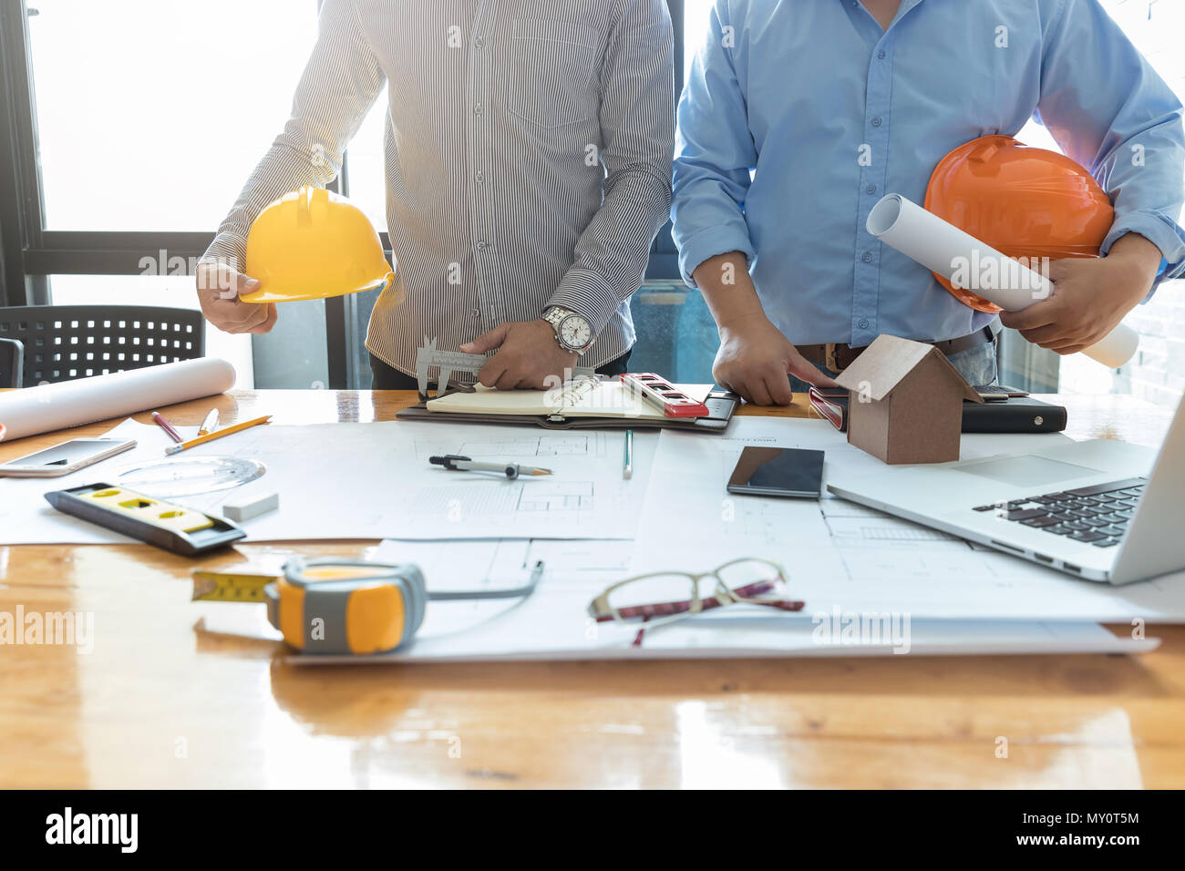 Engineer and Architect concept, Engineer Architects office team working ...