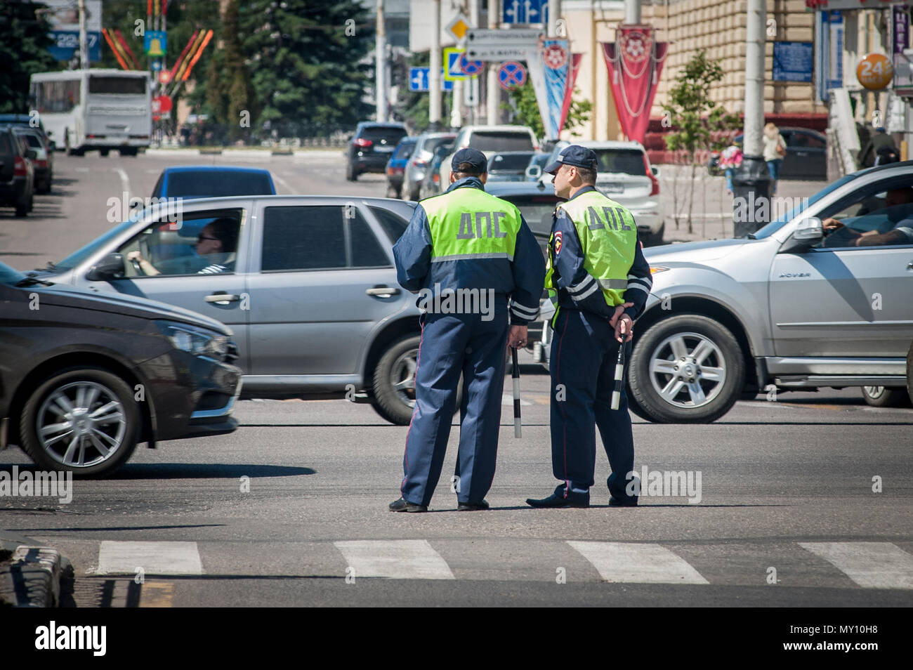 Tambov, Tambov region, Russia. 5th June, 2018. Inspectors of traffic ...