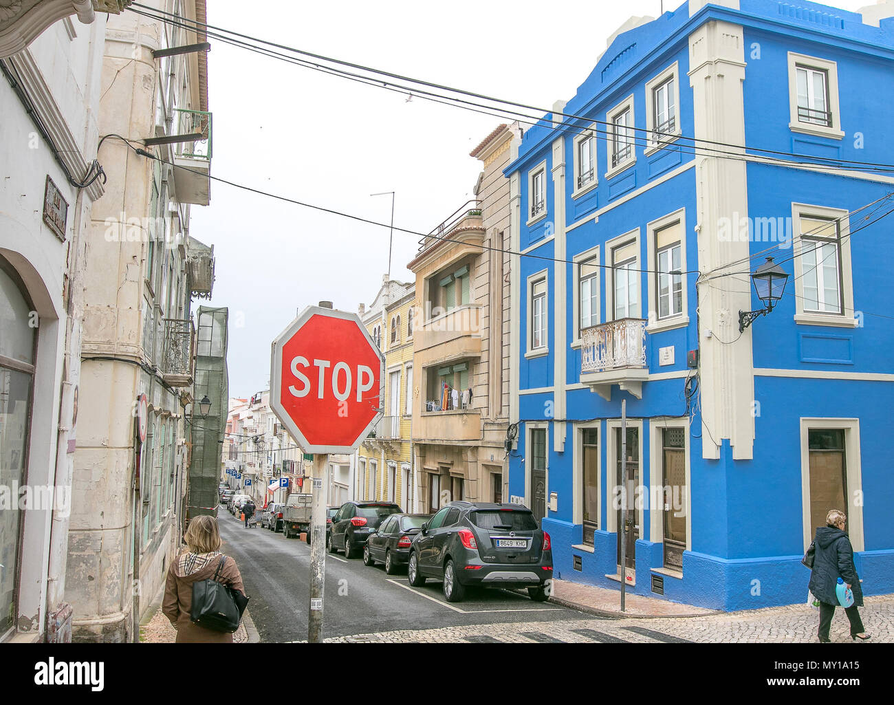 Street in Nazare, Portugal Stock Photo - Alamy
