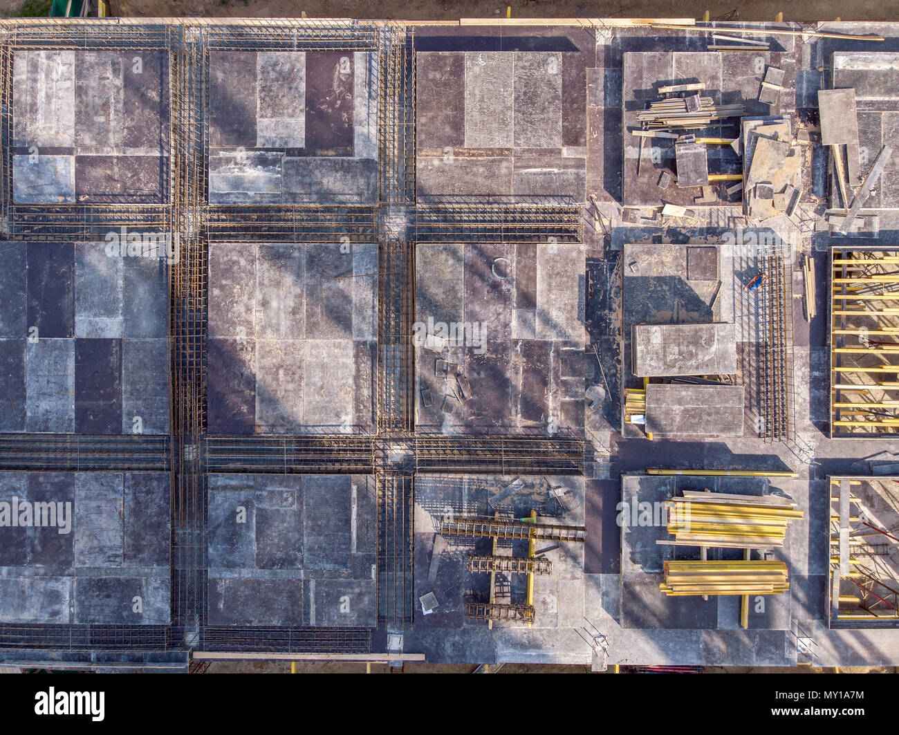 aerial view over a concrete construction site at early morning Stock ...