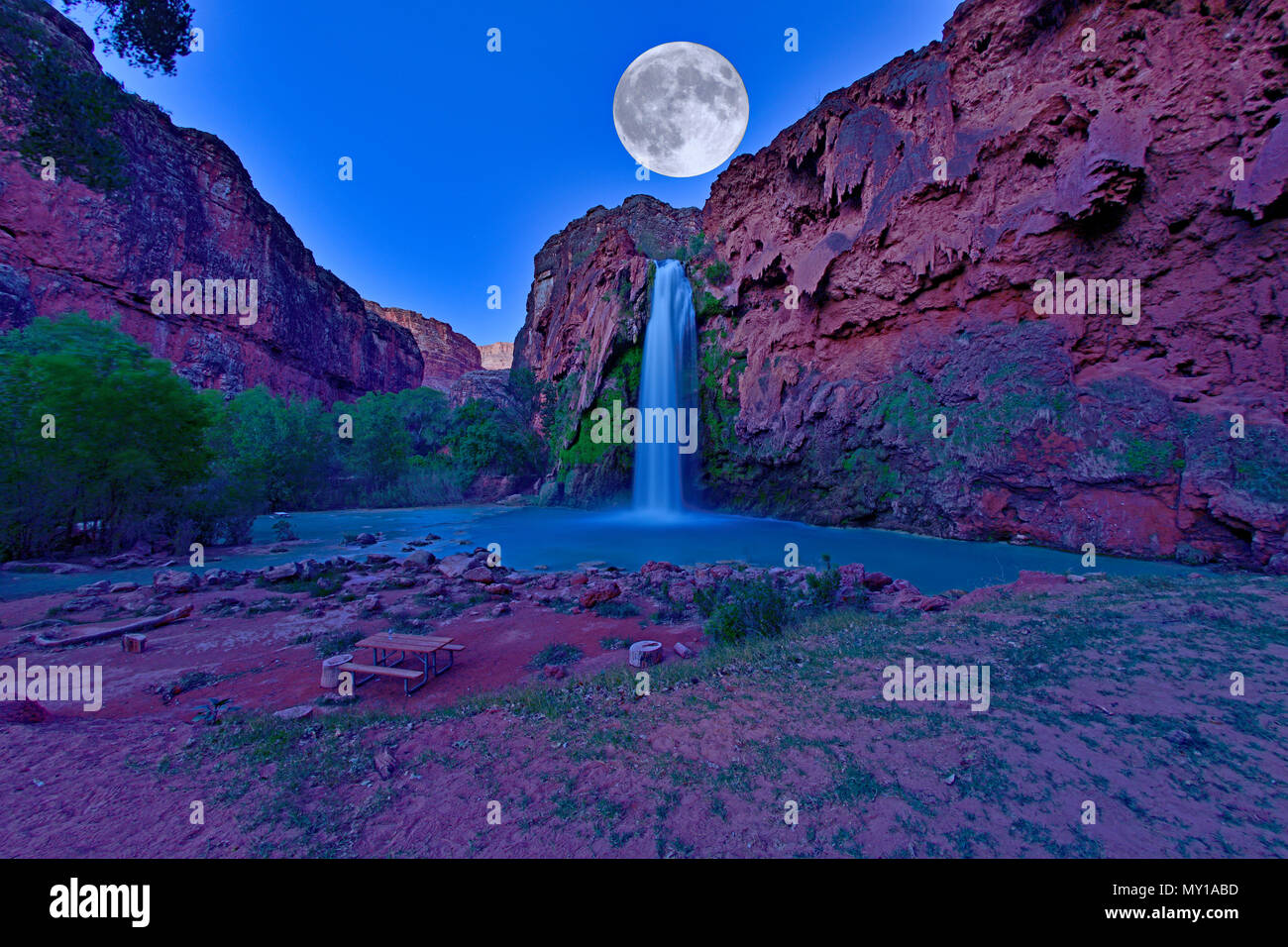 Havasu Fall on Full Moon Night Stock Photo - Alamy