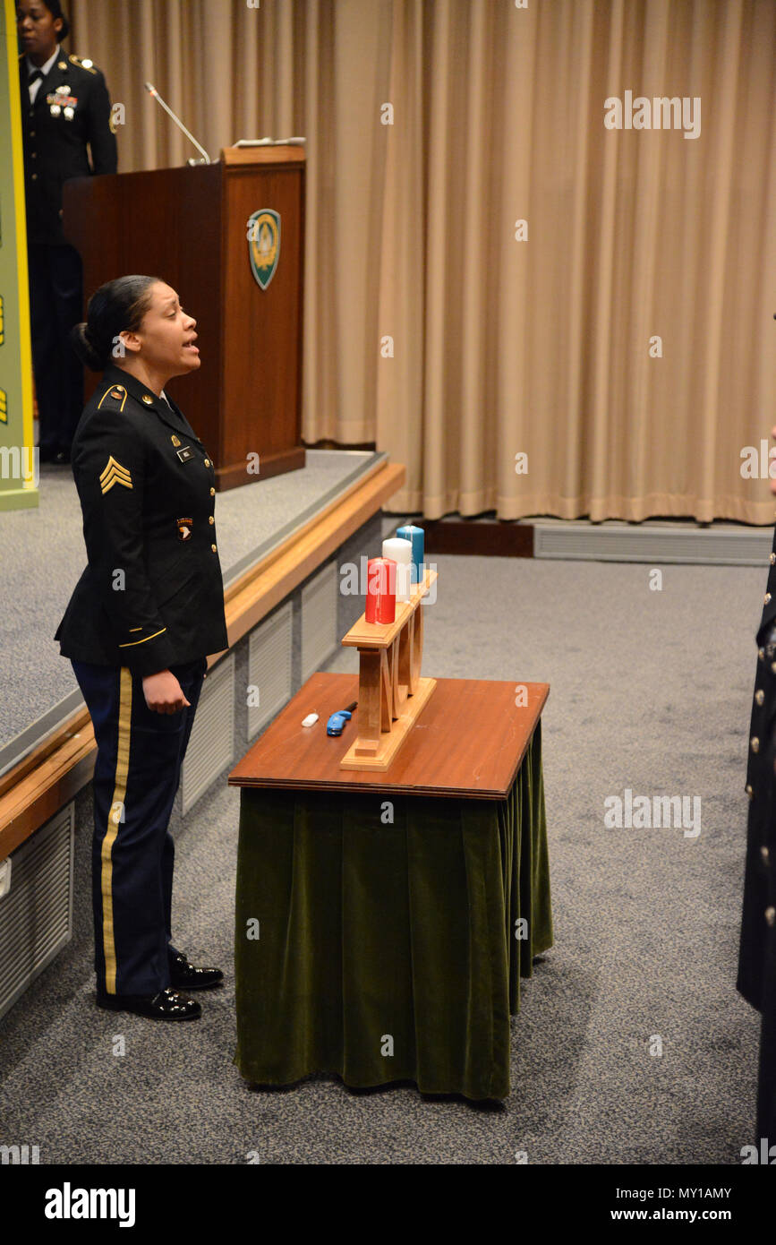 U.S. Army, Sgt. Pamela Hill, U.S. Army Garrison Benelux, sings the U.S ...