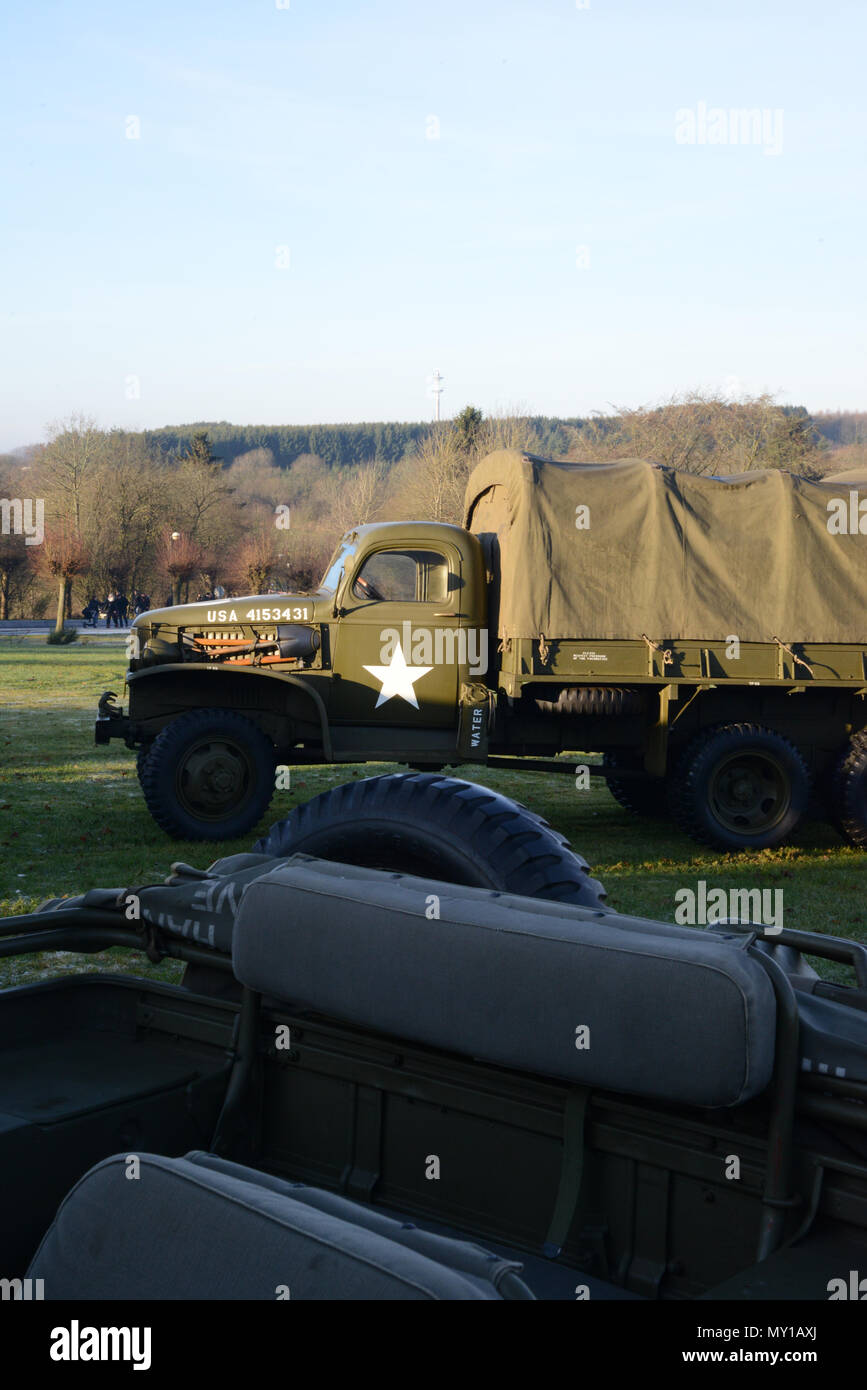 Static display of WW2 American vehicles around the Batle of Ardennes ...