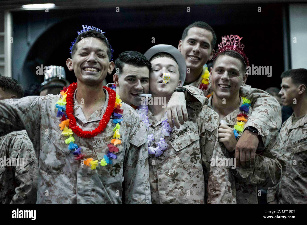 USS MAKIN ISLAND, Gulf of Aden (Dec. 31, 2016) U.S. Marines and Sailors ...
