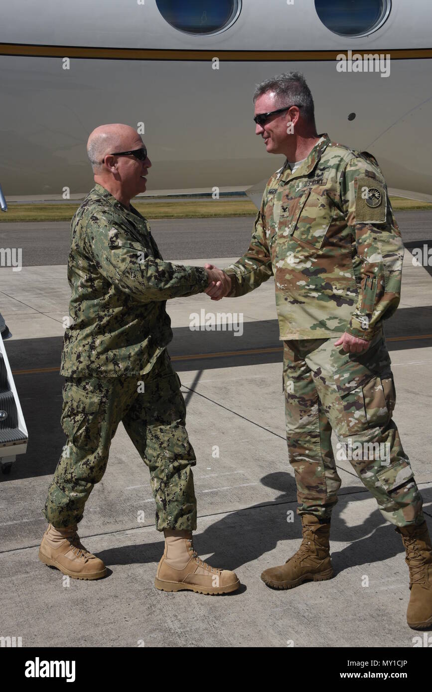 Admiral Kurt W. Tidd, commander of U.S. Southern Command, is greeted by ...