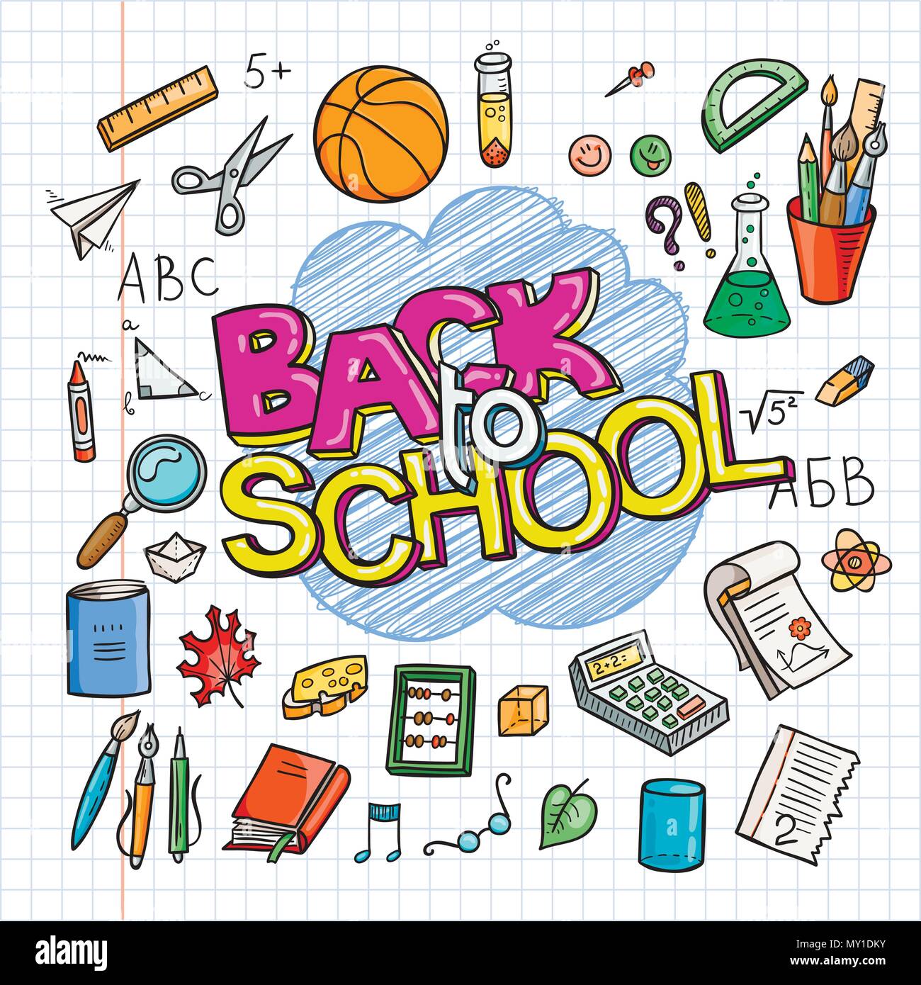 Hand draw school supplies doodles Cut Out Stock Images & Pictures - Alamy