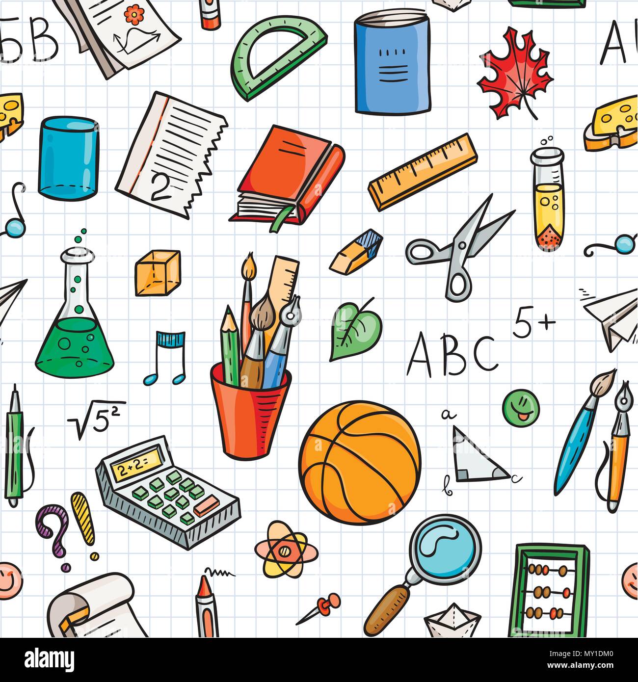 Seamless lined back to school pattern with supplies stationary and ...