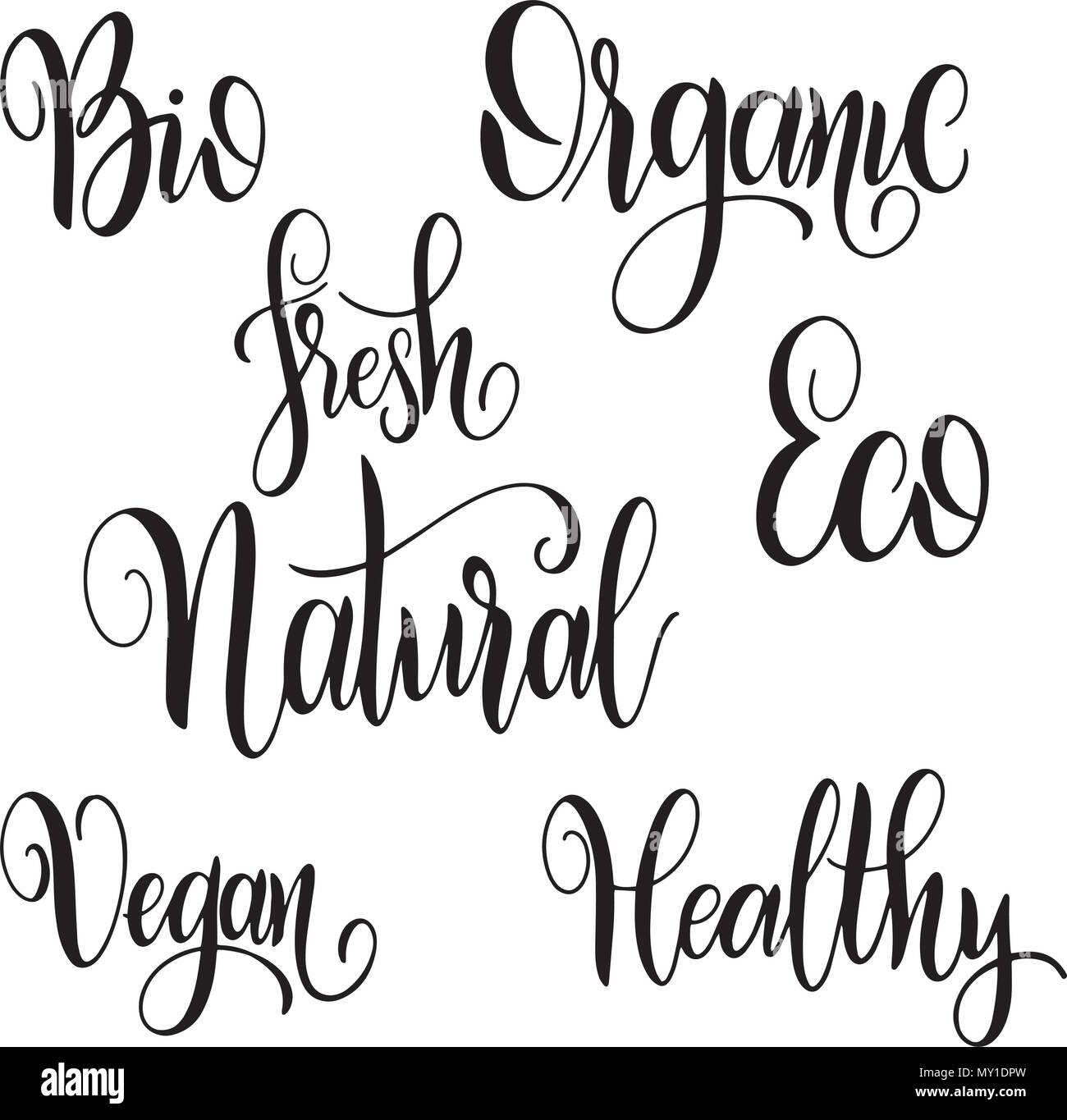 Organic food labels with hand drawn lettering. Healthy stickers. Design ...