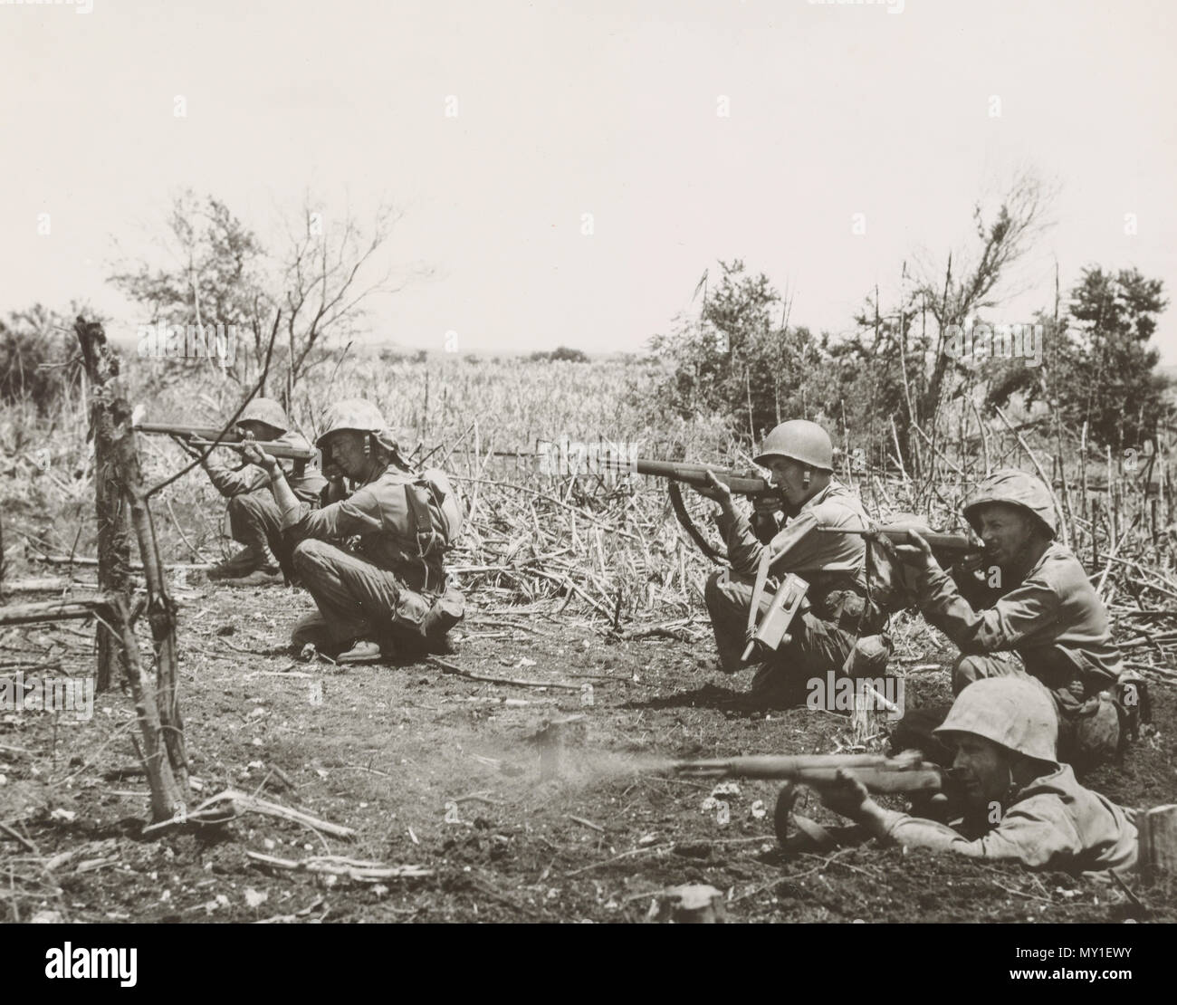 Marines in mopping up operations on Tinian island Stock Photo - Alamy