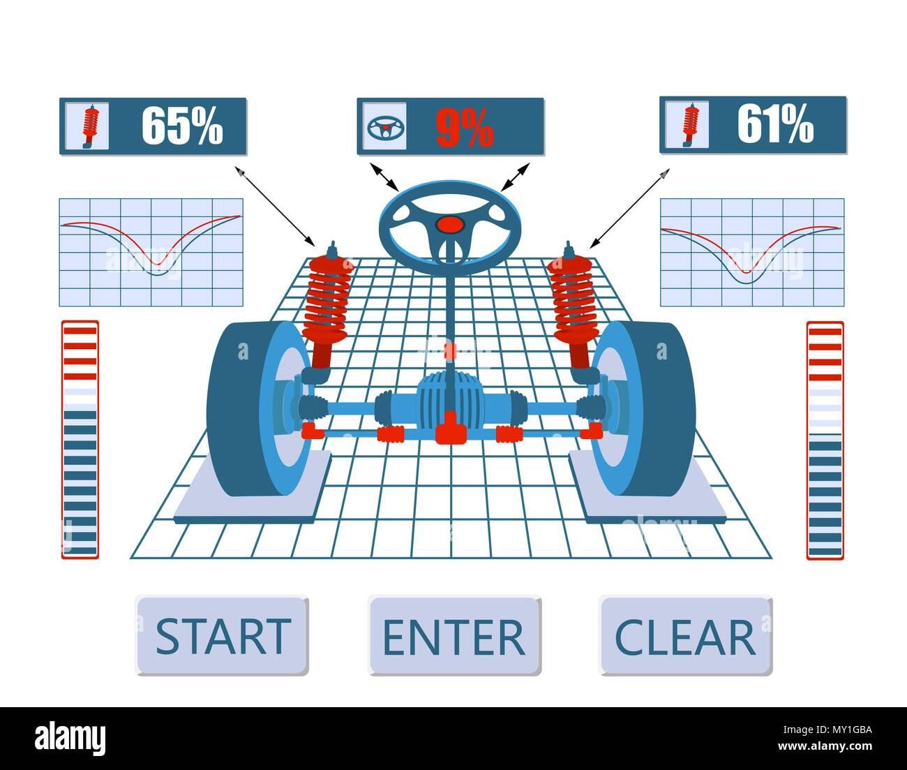 Car service. Image of the vehicle s assembly diagram on the stand ...