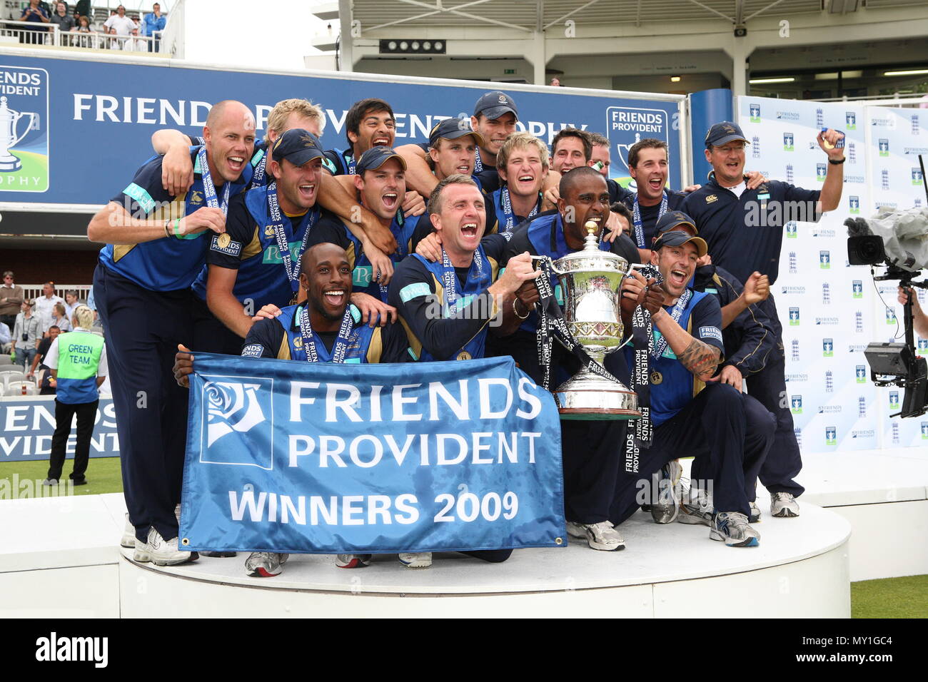 Hampshire winners hold trophy for pictures during the Friends Provident ...