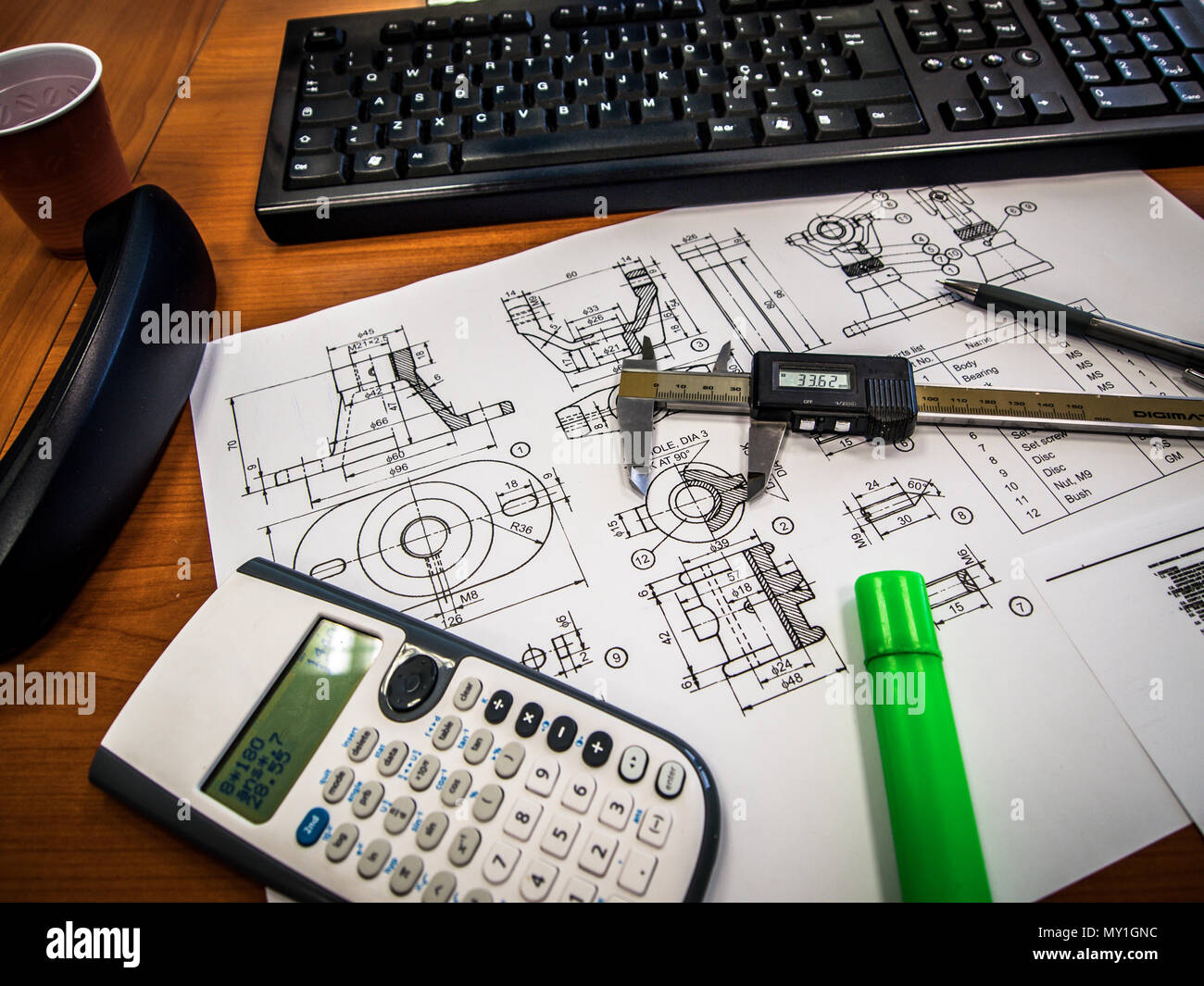 mechanical project on the office desk Stock Photo - Alamy