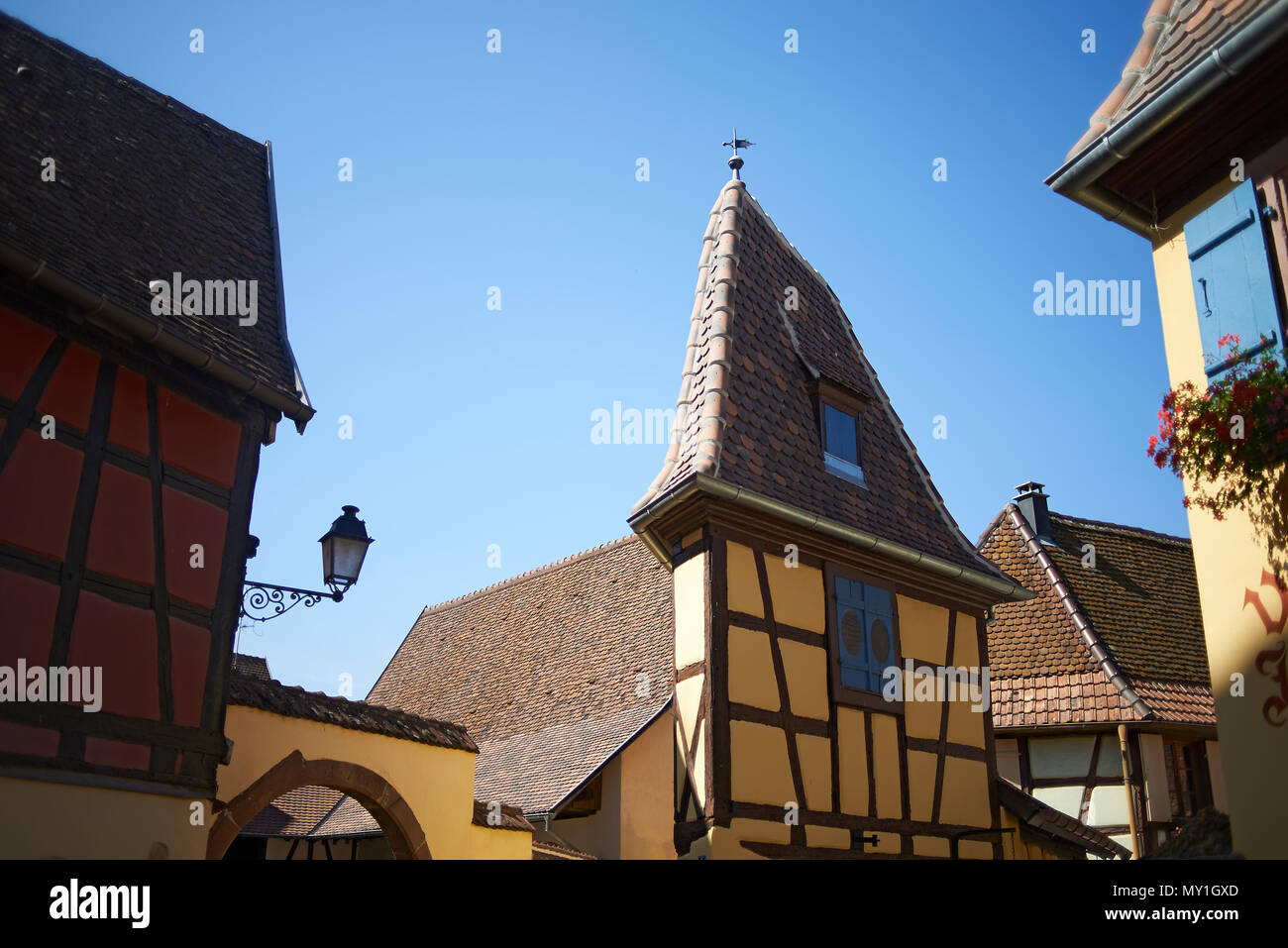 Typical architecture of houses and farms in the Alsace region of France ...