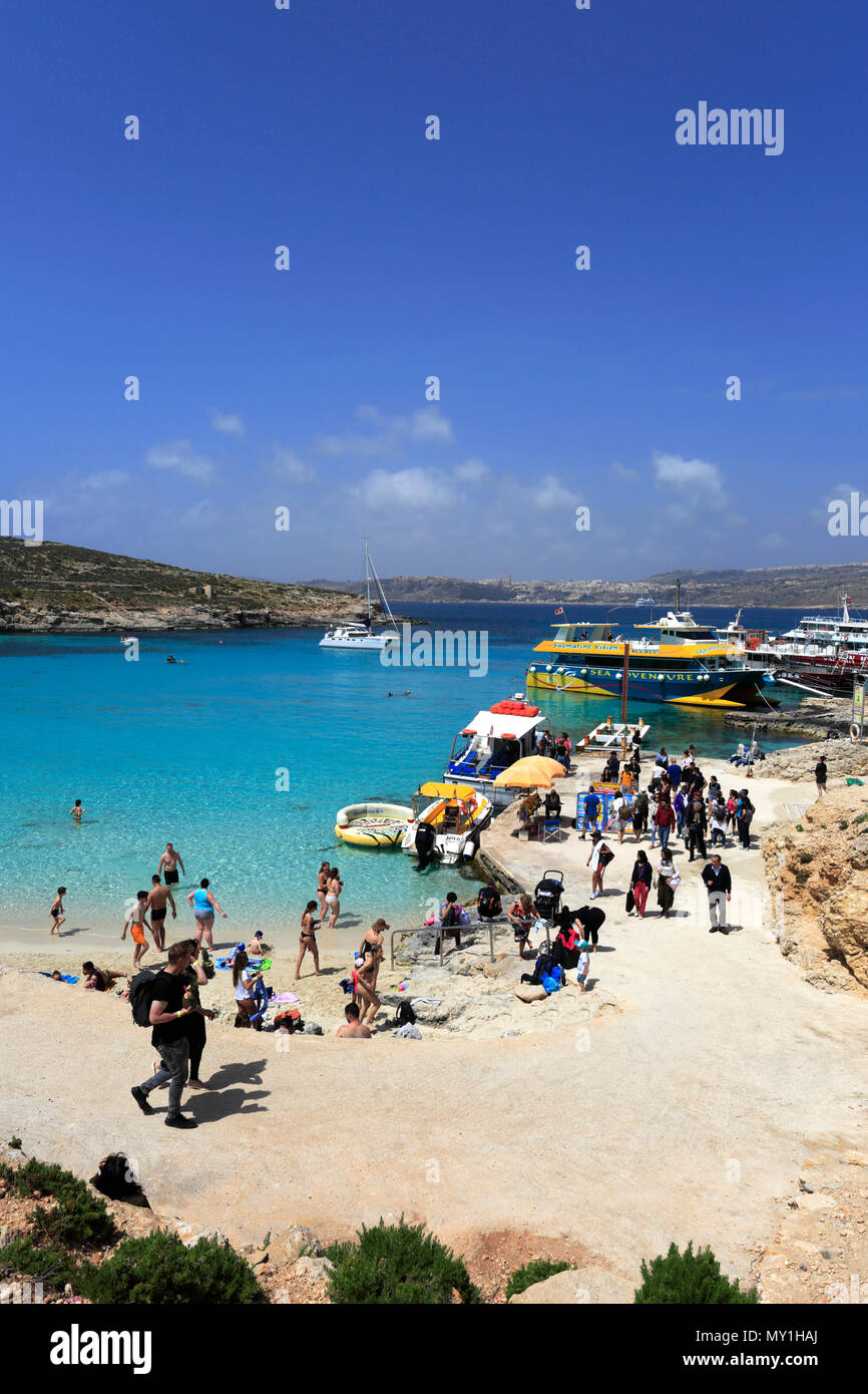 Summer view over the Blue Lagoon, one of the best beaches in Malta, on ...