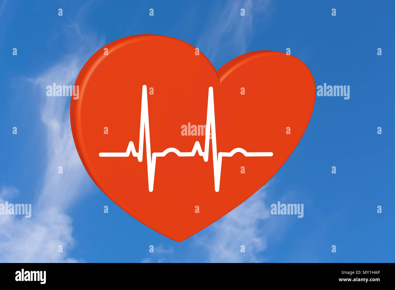 Red heart on a white background. Pulse rate chart. Electrocardiogram ...