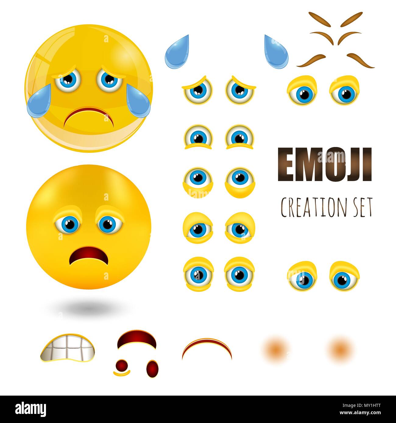 Yellow sad smiley emoticons set, emoji, vector illustration Stock ...