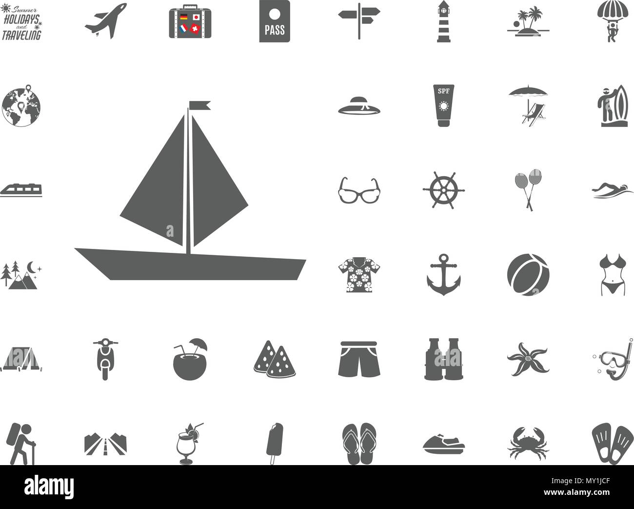 Sailing boat icon. Summer holidays and Traveling vector icons set Stock ...