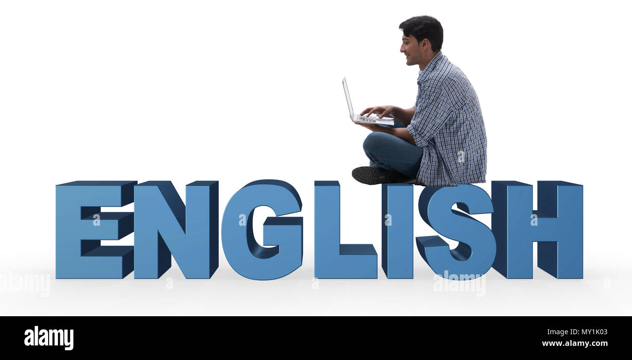 Young man in english studying learning concept Stock Photo - Alamy