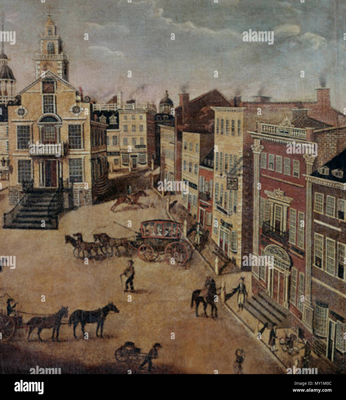 . Detail of James B. Marston's painting of State Street, Boston, ca ...