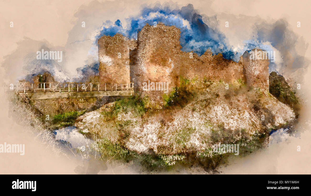 Watercolour painting of Castle, Wales Stock Photo - Alamy
