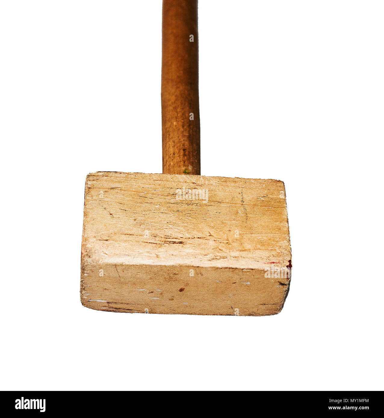 A hammer from a tree lies on an isolated background. The hammer was ...