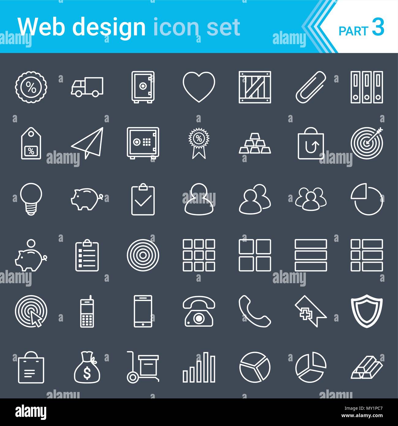 Modern, stroked web design, seo and development icons isolated on dark ...