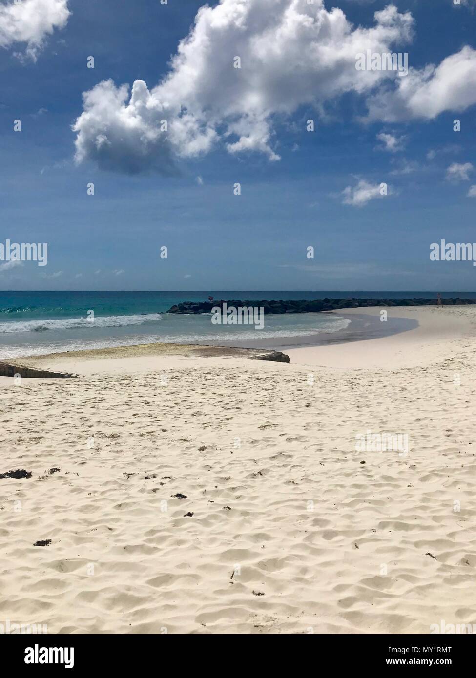 Beautiful panoramic view of an scenic untouched sand beach in Barbados ...