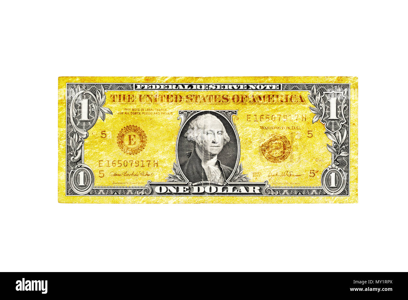 Creative US one Dollar bill, isolated on white - Gold Stock Photo - Alamy