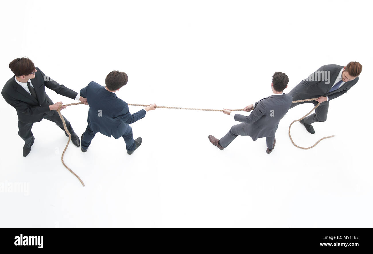 top view.a tug of war between business teams Stock Photo - Alamy